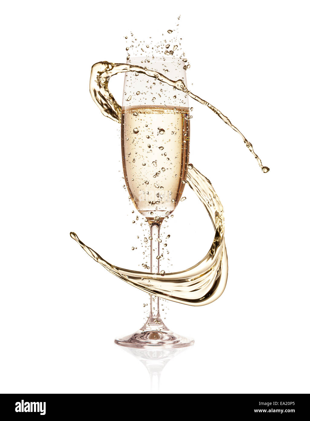 Glass of champagne with splash, isolated on white background Stock ...