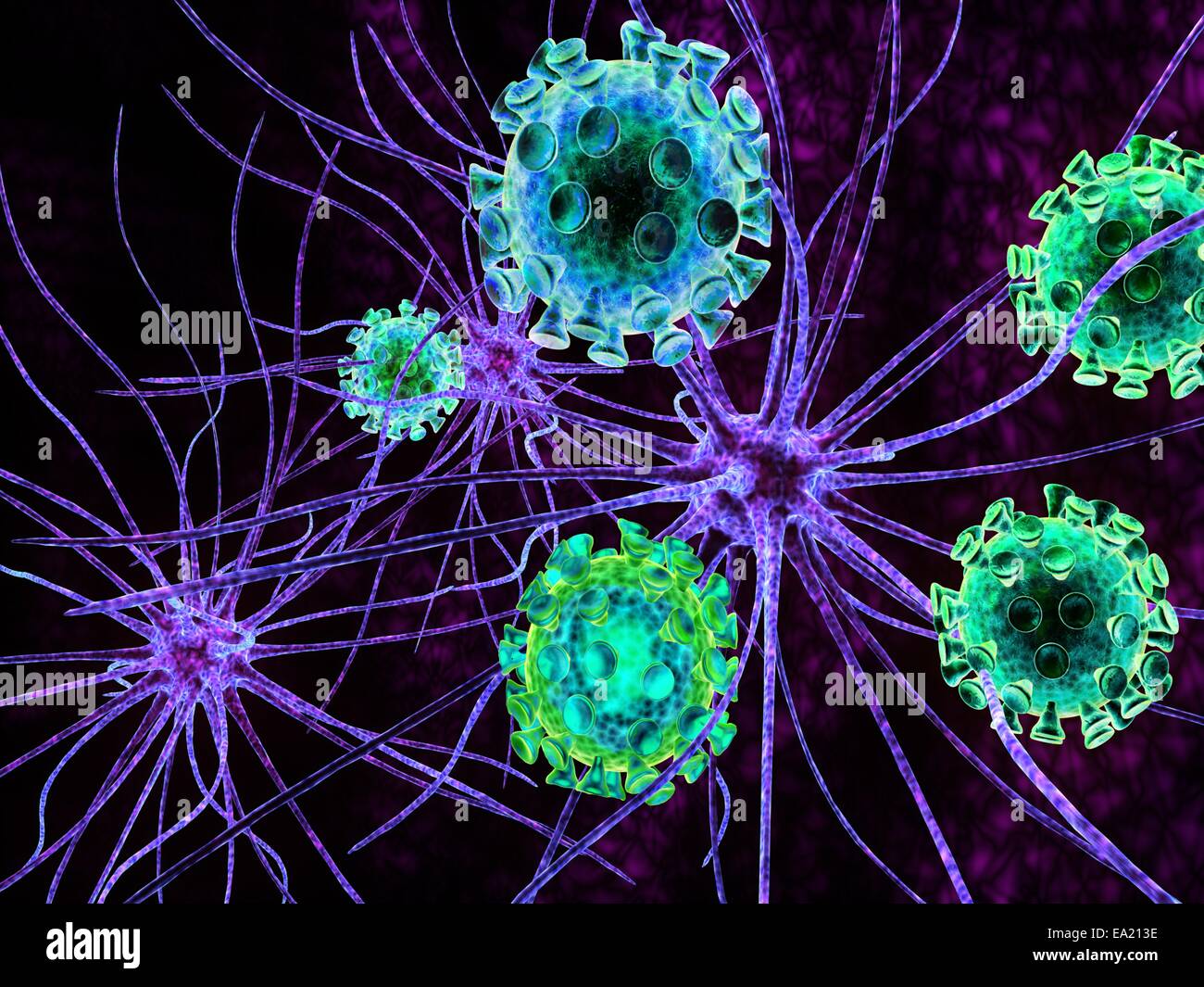 3d illustration of viruses attacking nerve cells Stock Photo - Alamy