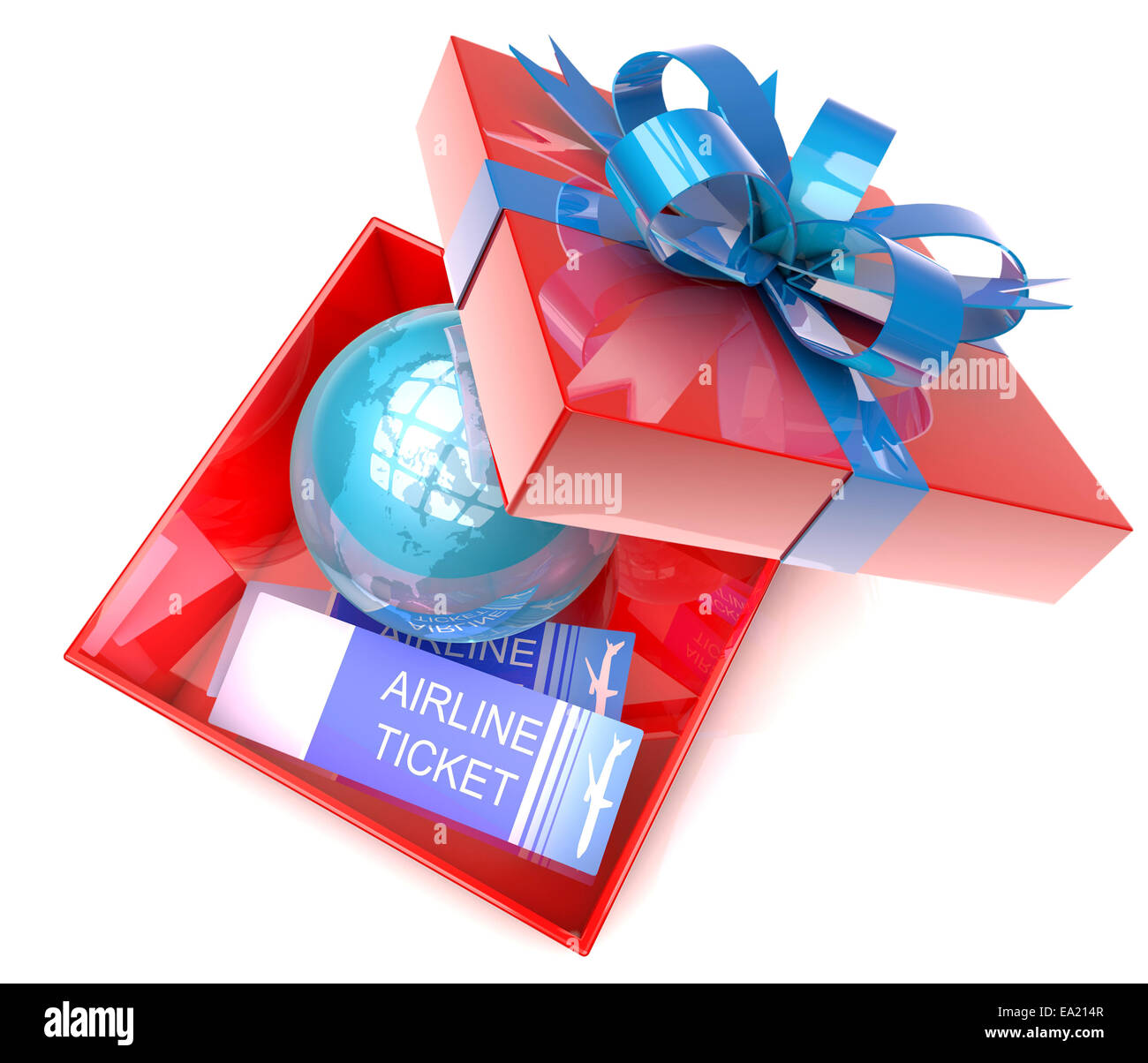 3d illustration of gift box with planet earth inside and airplane ...