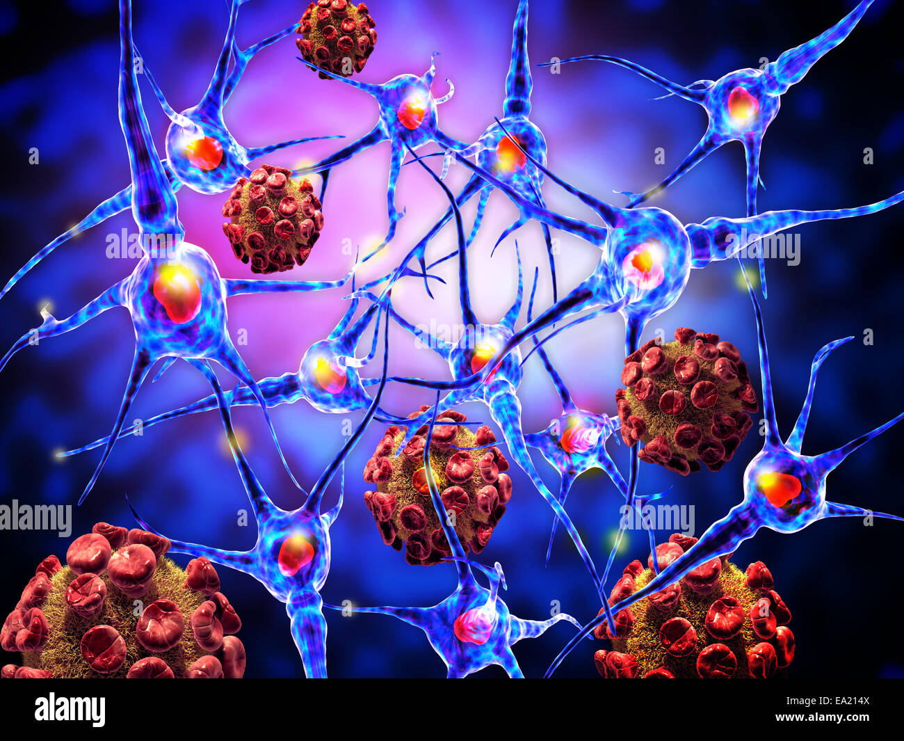 3d illustration of viruses attacking nerve cells Stock Photo - Alamy