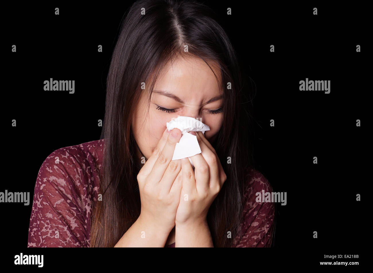 Asian girl blowing nose hi-res stock photography and images - Alamy