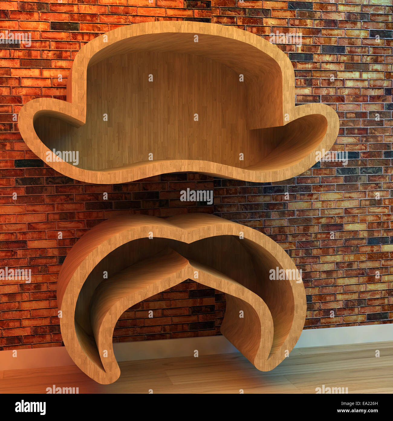 3d illustration of Bookshelf in shape of hat and mustache Stock Photo ...