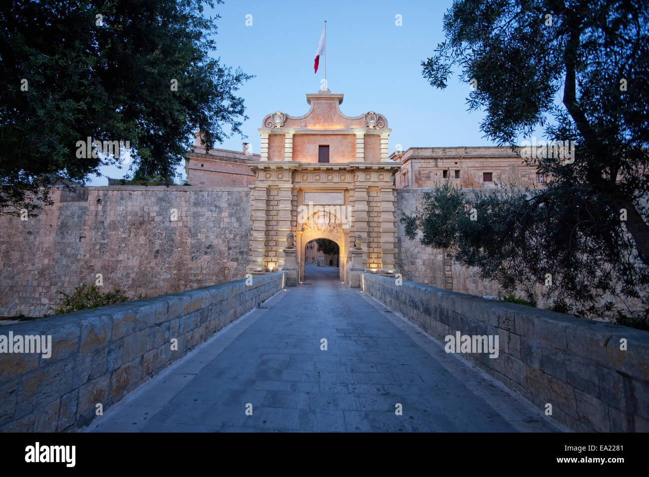 Main Gate At Dusk,, Mdina, Malta Stock Photo - Alamy