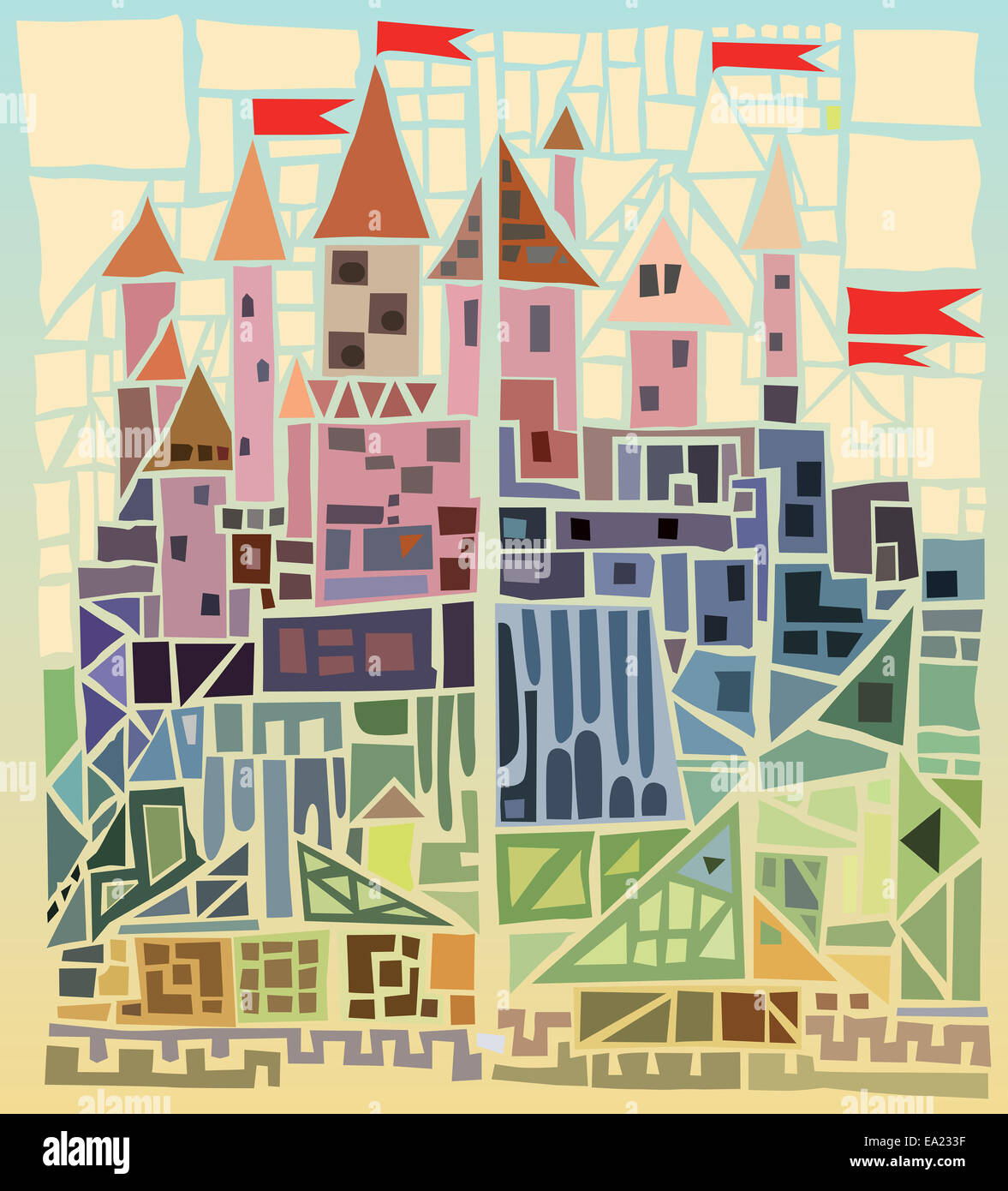 old fairy-tale castle of geometric shapes Stock Photo - Alamy