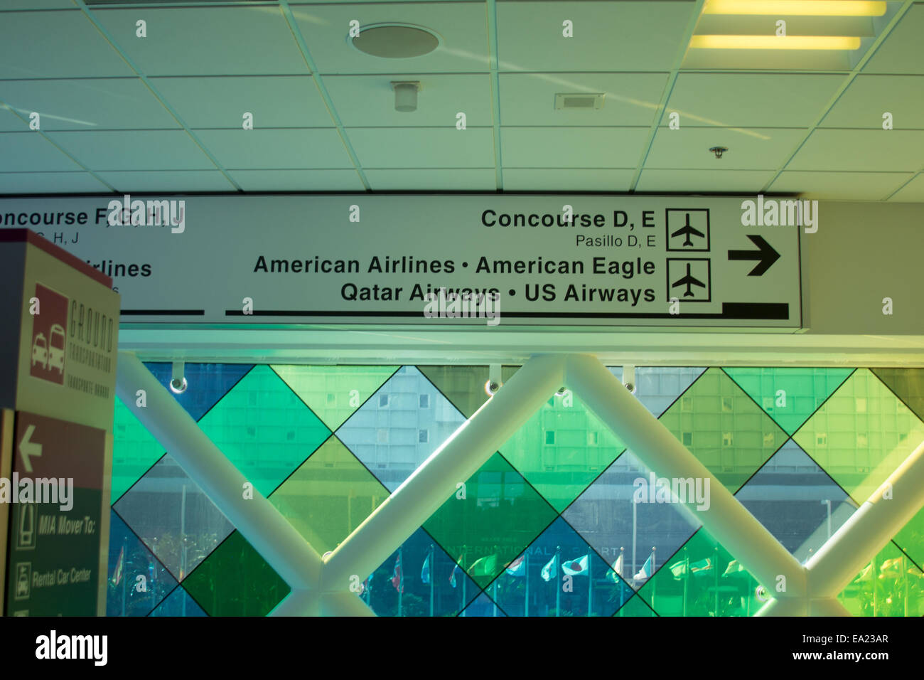 signs to Concourse D and E at Miami International Airport (MIA Stock ...