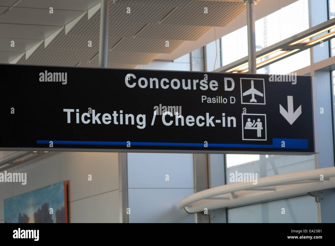 Sign to Concourse D and Ticketing check in at Miami International ...