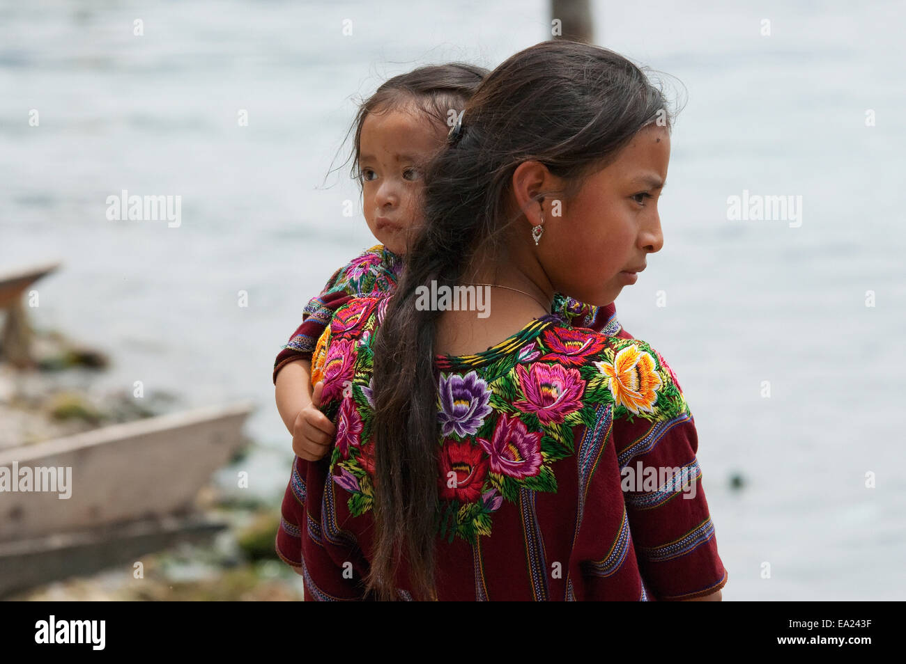 Maya Girls On The Shores Of Lake Atitlan, Santa Catarina Palopo, Solol ...