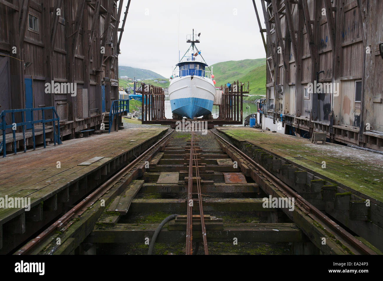 Fishing boat in shipyard, Dutch Harbor, Alaska Stock Photo - Alamy