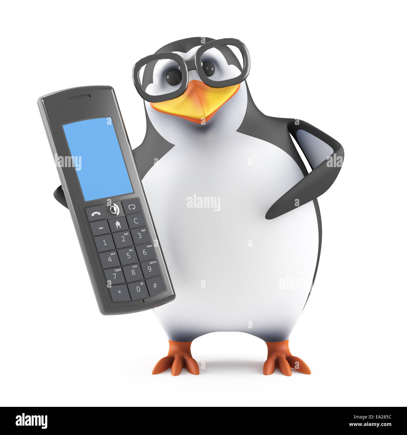 3d render of a penguin using a cellphone Stock Photo - Alamy