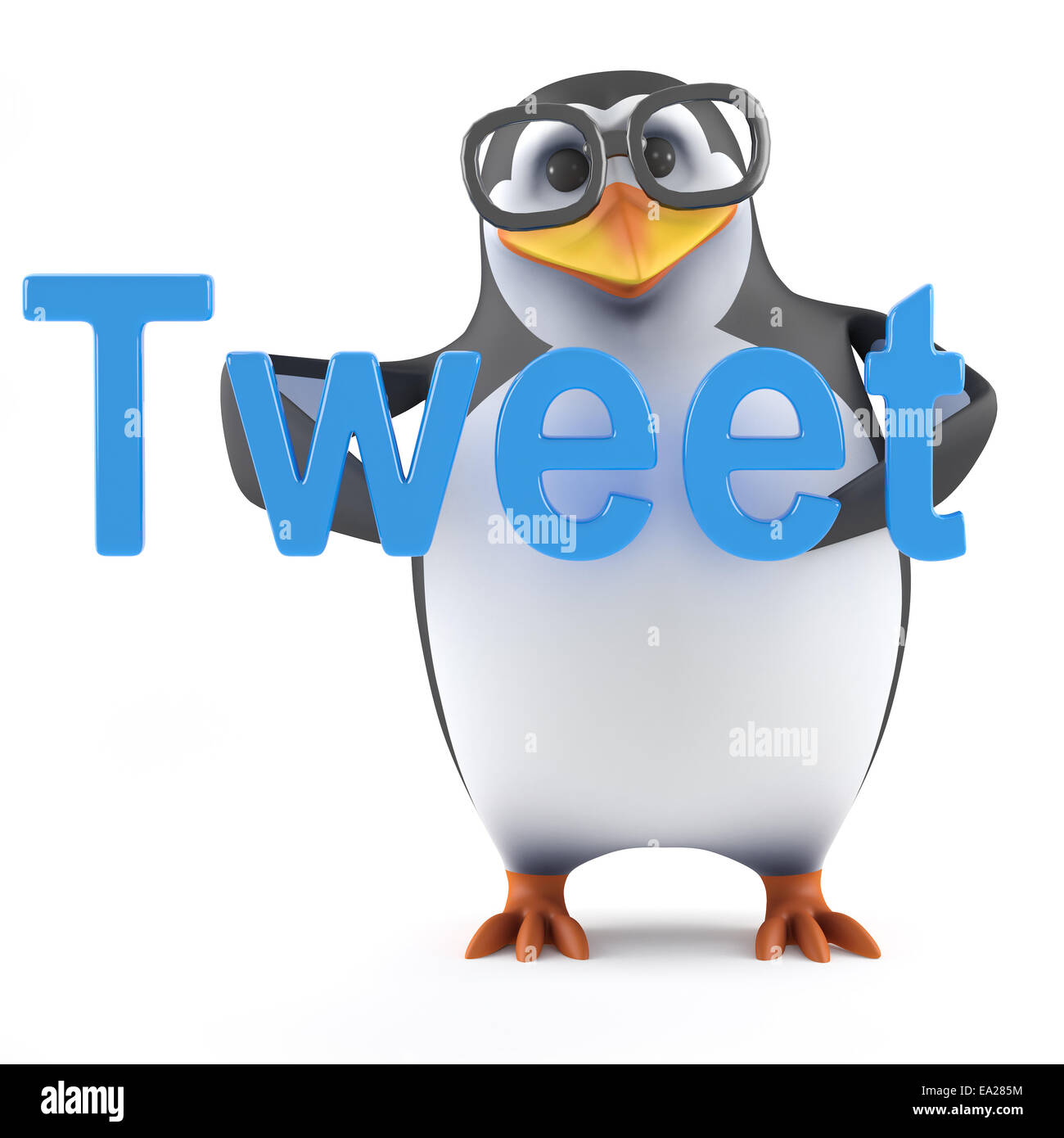 3d render of a penguin holding the word Tweet Stock Photo - Alamy