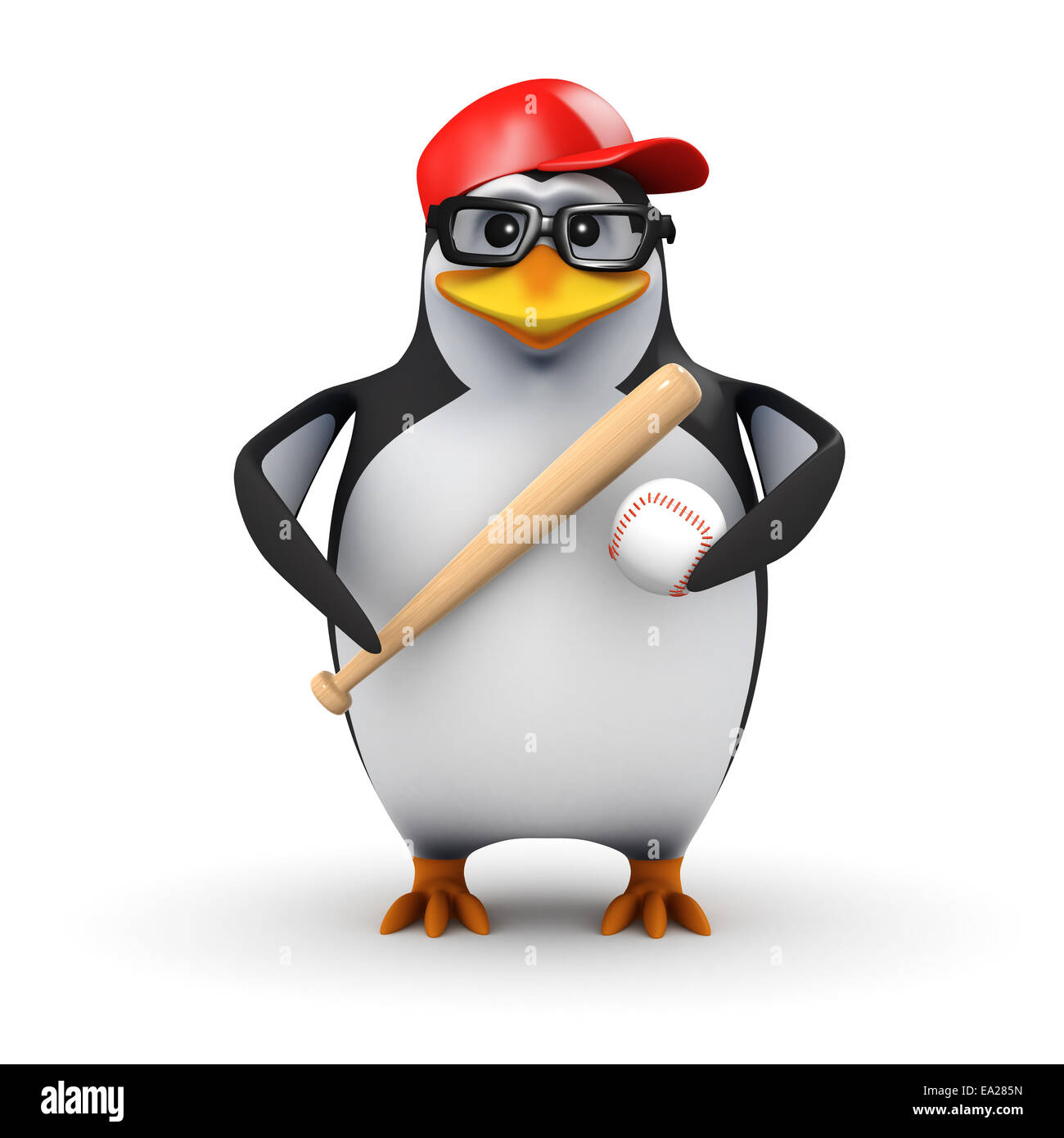 3d render of a penguin holding a baseball bat and ball Stock Photo - Alamy