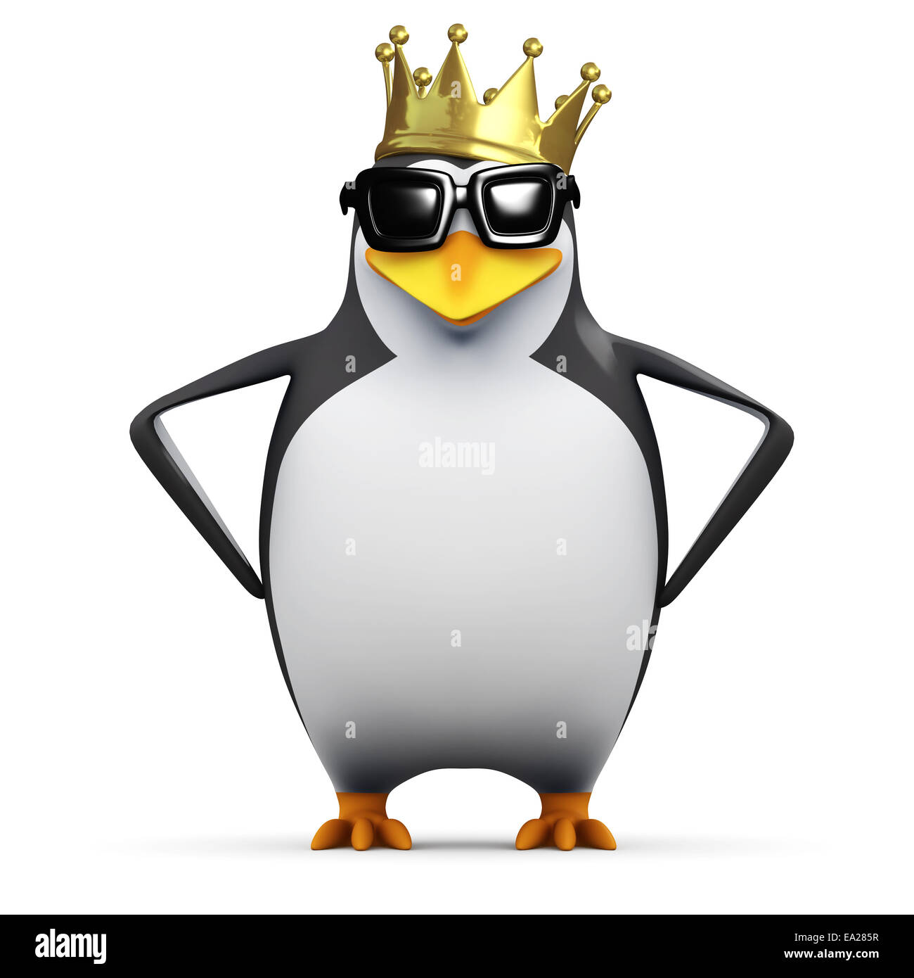 3d render of a penguin in a gold crown with hands on hips Stock Photo - Alamy