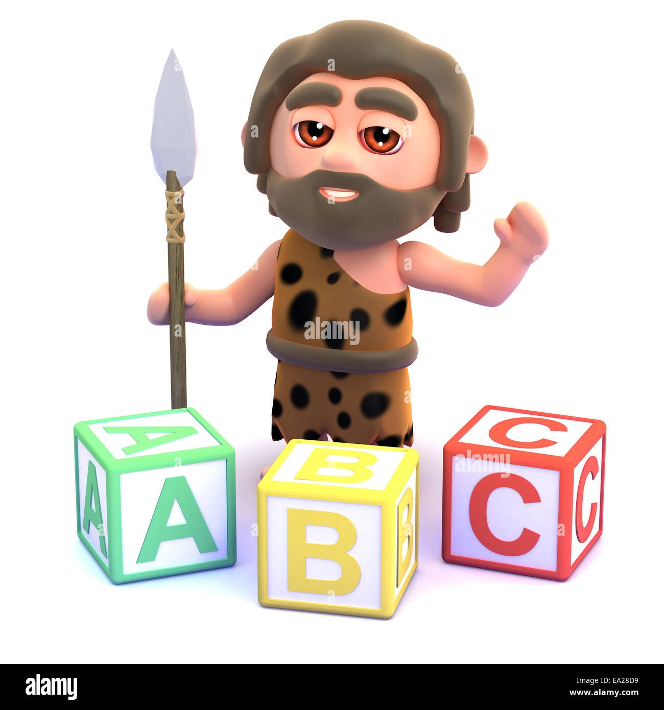 3d render of a caveman with alphabet blocks Stock Photo - Alamy