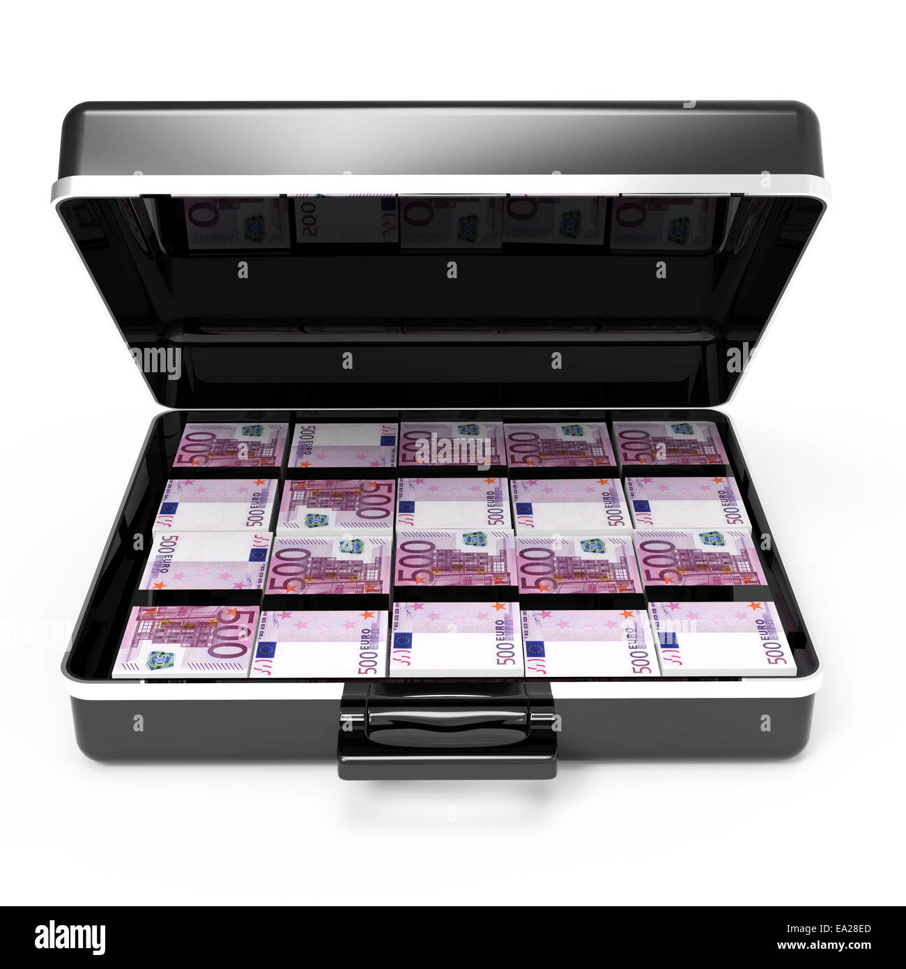 3d render of a front view of an open briefcase full of bank notes Stock ...