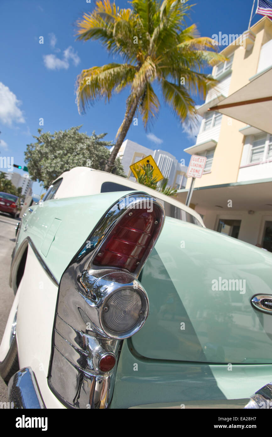 TAIL FIN 1950S AUTOMOBILE OCEAN DRIVE SOUTH BEACH MIAMI BEACH FLORIDA ...