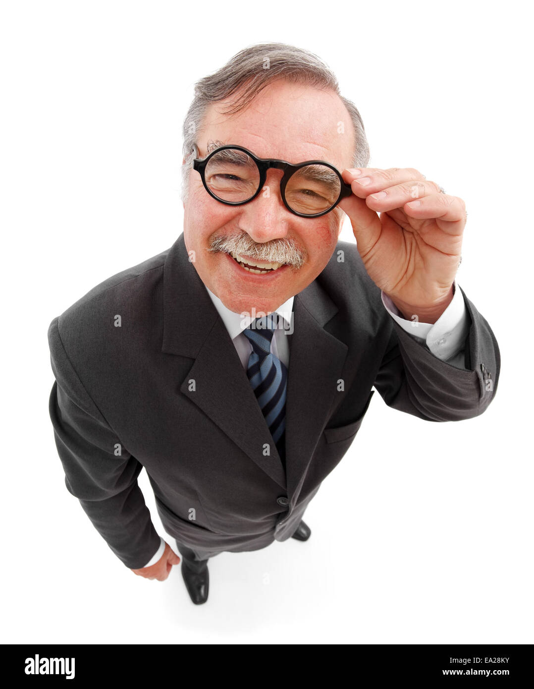 Wide angle top view of a happy senior man, wearing round glasses Stock ...