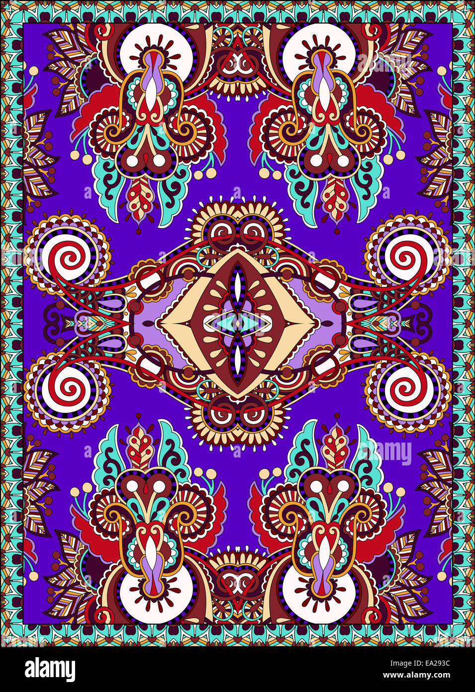 violet colour ukrainian floral carpet design for print Stock Photo - Alamy