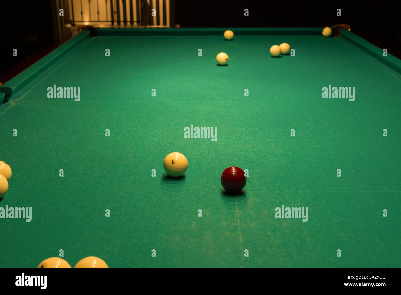 Close Up of Billiard Balls Scattered on Pool Table Stock Photo - Alamy