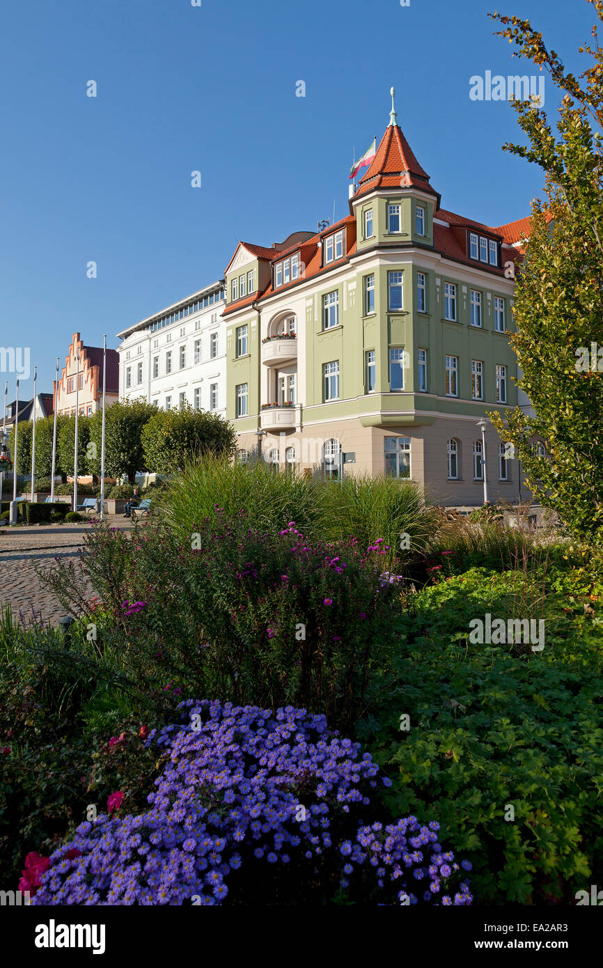 market square with town hall, Bergen, Ruegen Island, Mecklenburg-West ...