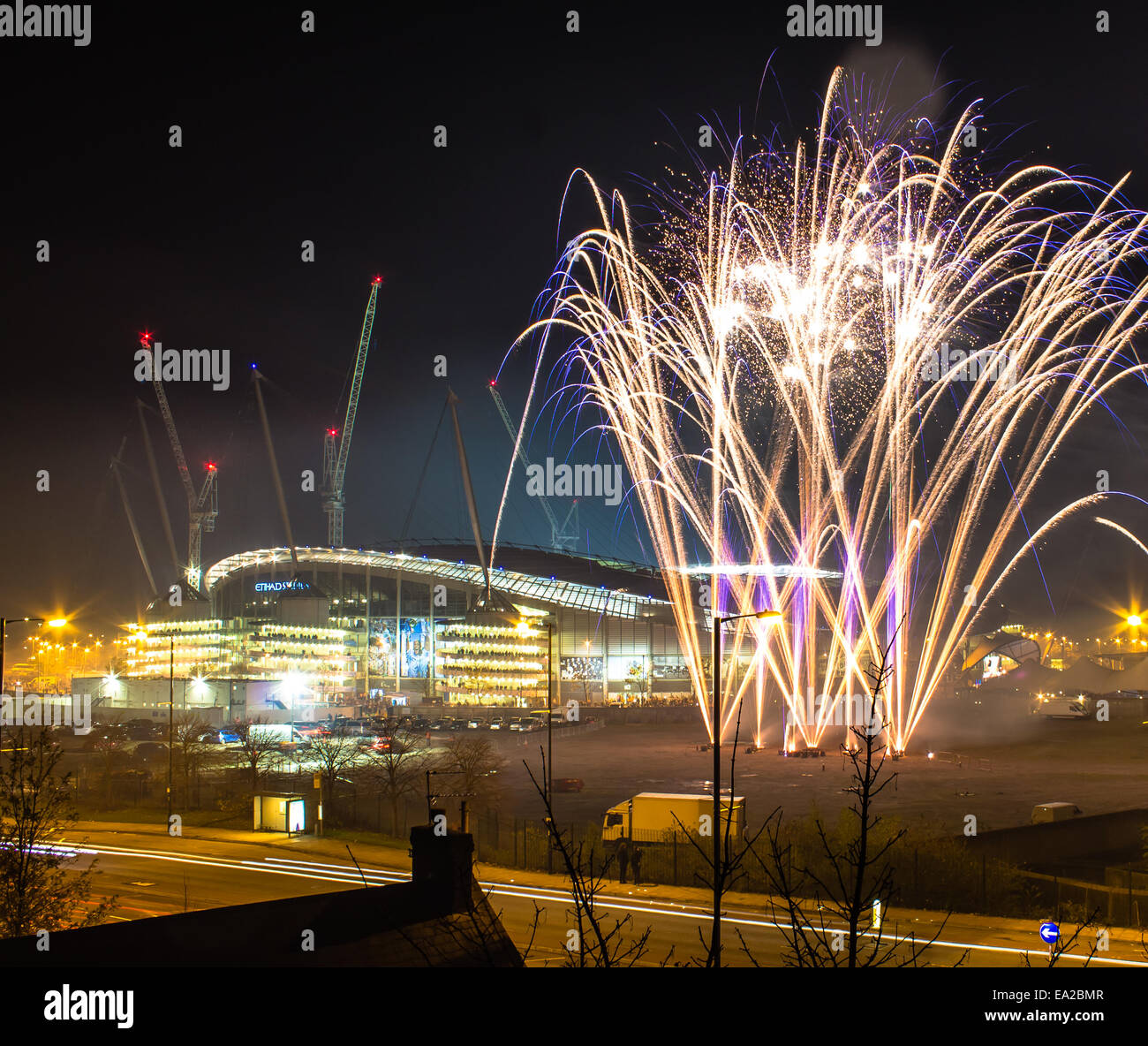 Manchester city stadium fireworks hi-res stock photography and images ...