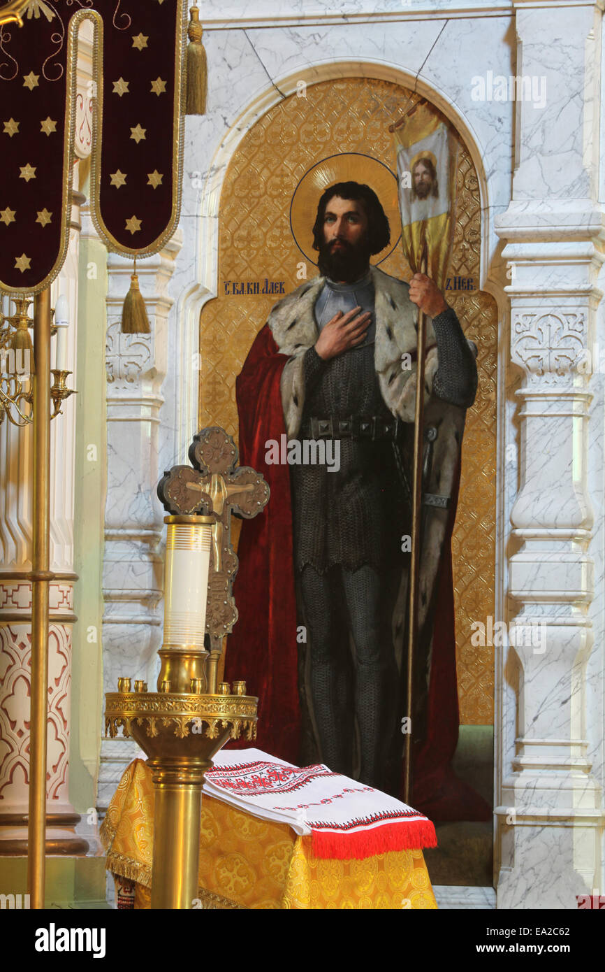 Saint Alexander Nevsky. Icon in the marble iconostasis of the Russian ...