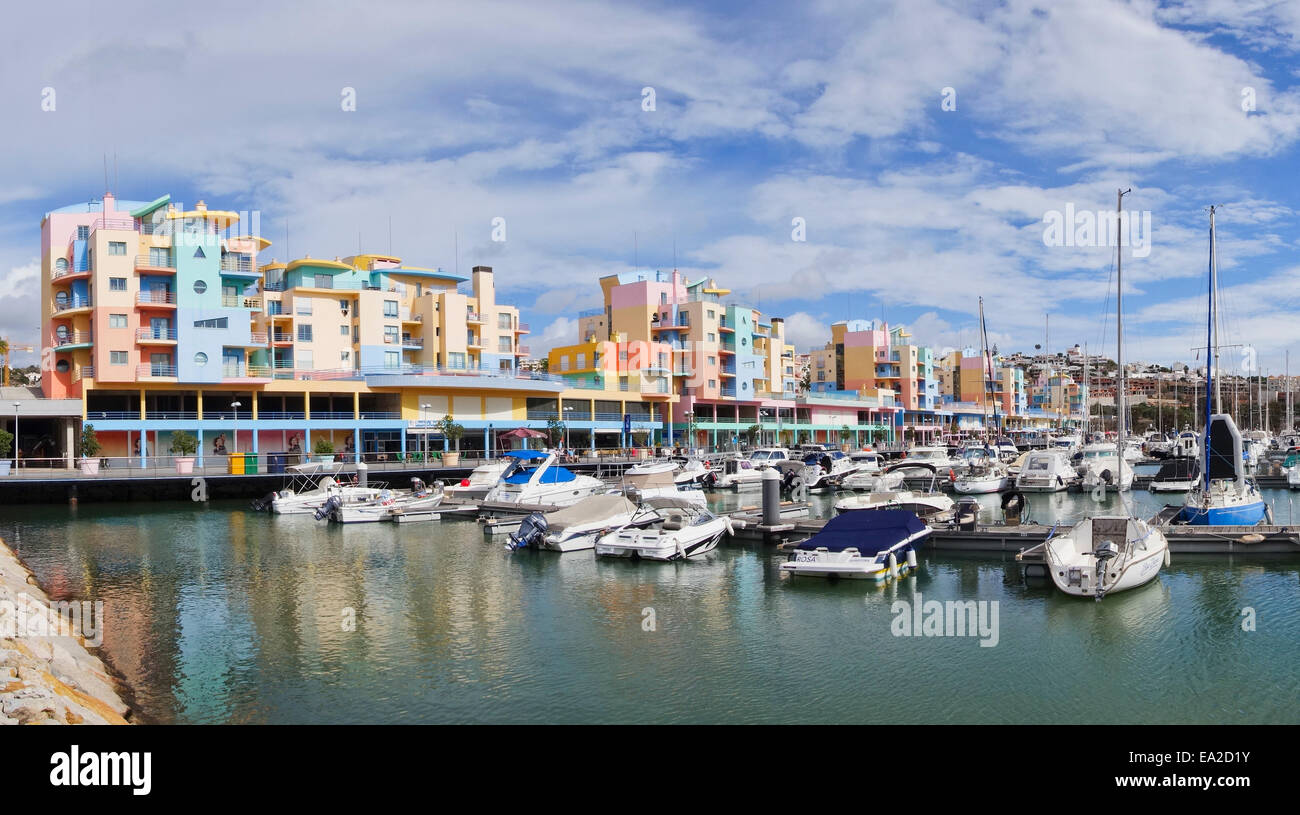 Colourful buildings in Albufeira marina, Algarve, Portugal Stock Photo ...
