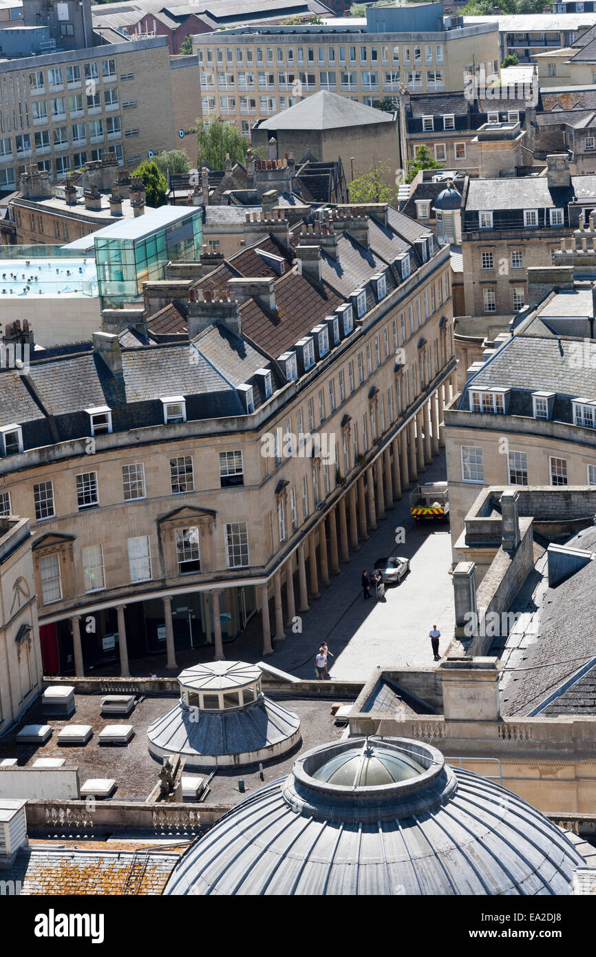 Panoramic view of the city from the tower of Bath Abbey in Bath ...