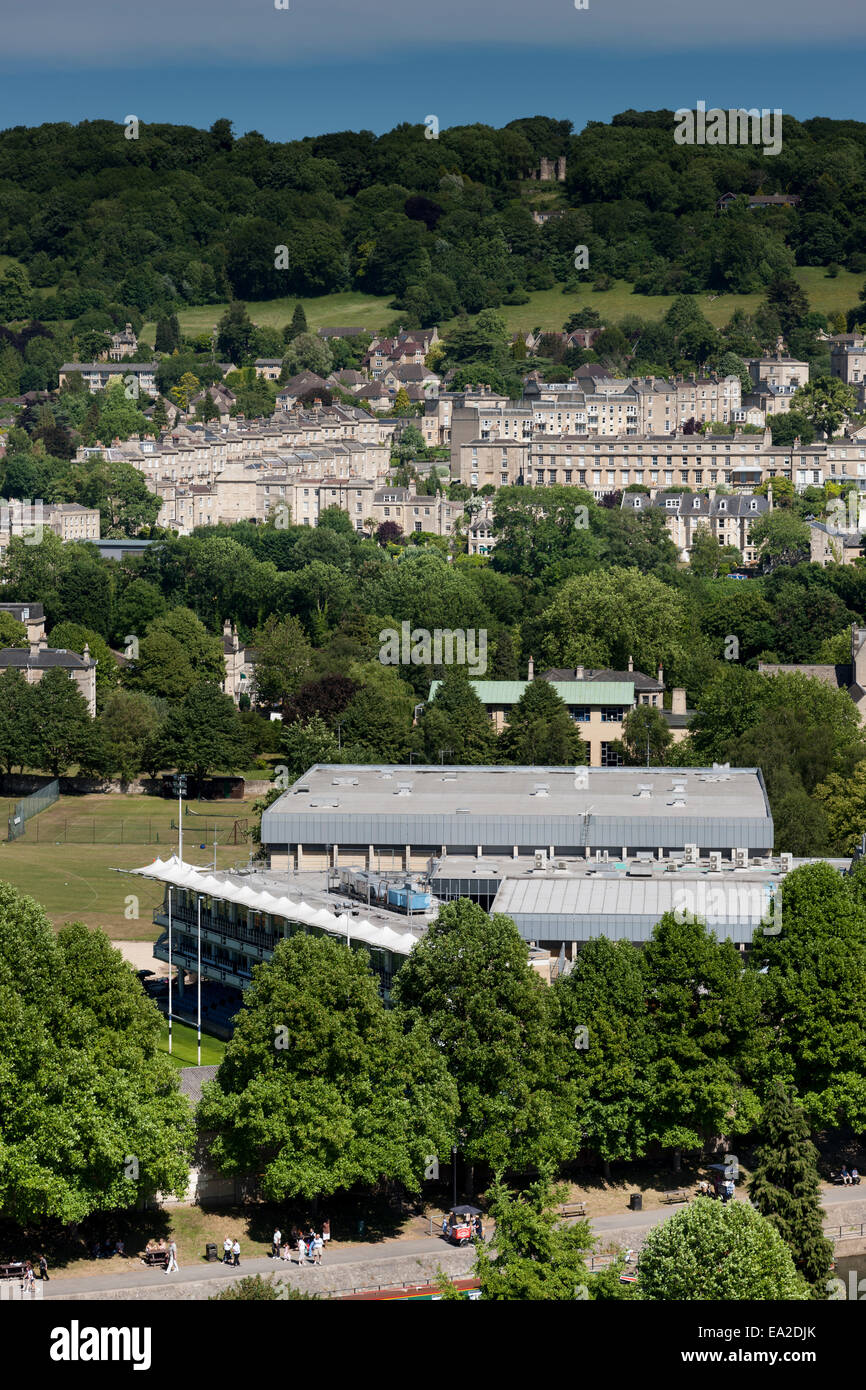 Panoramic view of the city from the tower of Bath Abbey in Bath ...