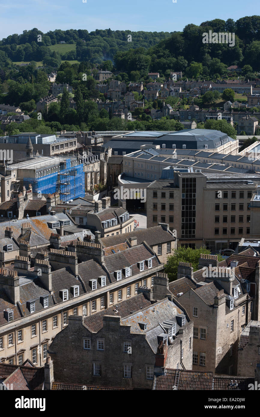 Panoramic view of the city from the tower of Bath Abbey in Bath ...
