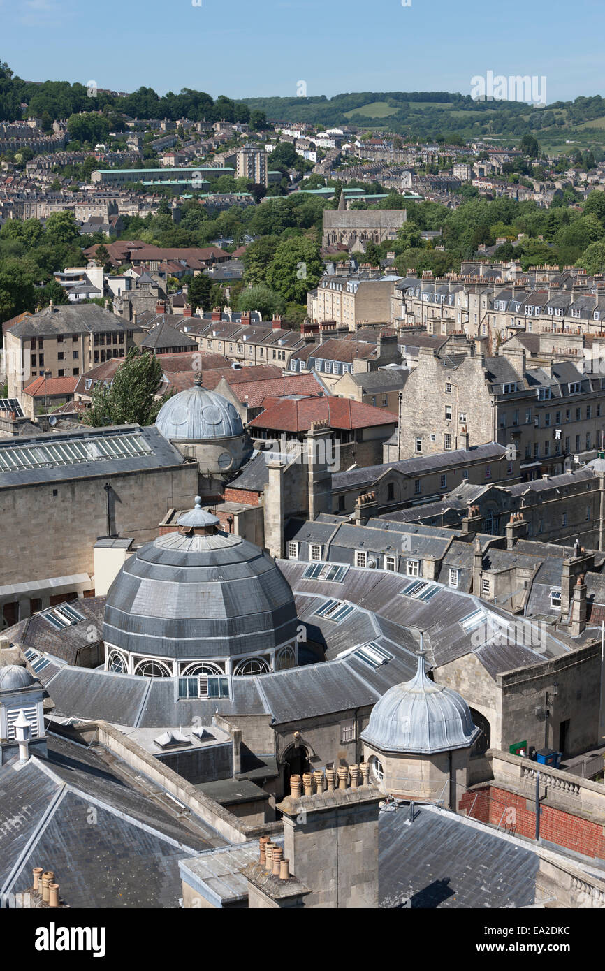 Panoramic view of the city from the tower of Bath Abbey in Bath ...