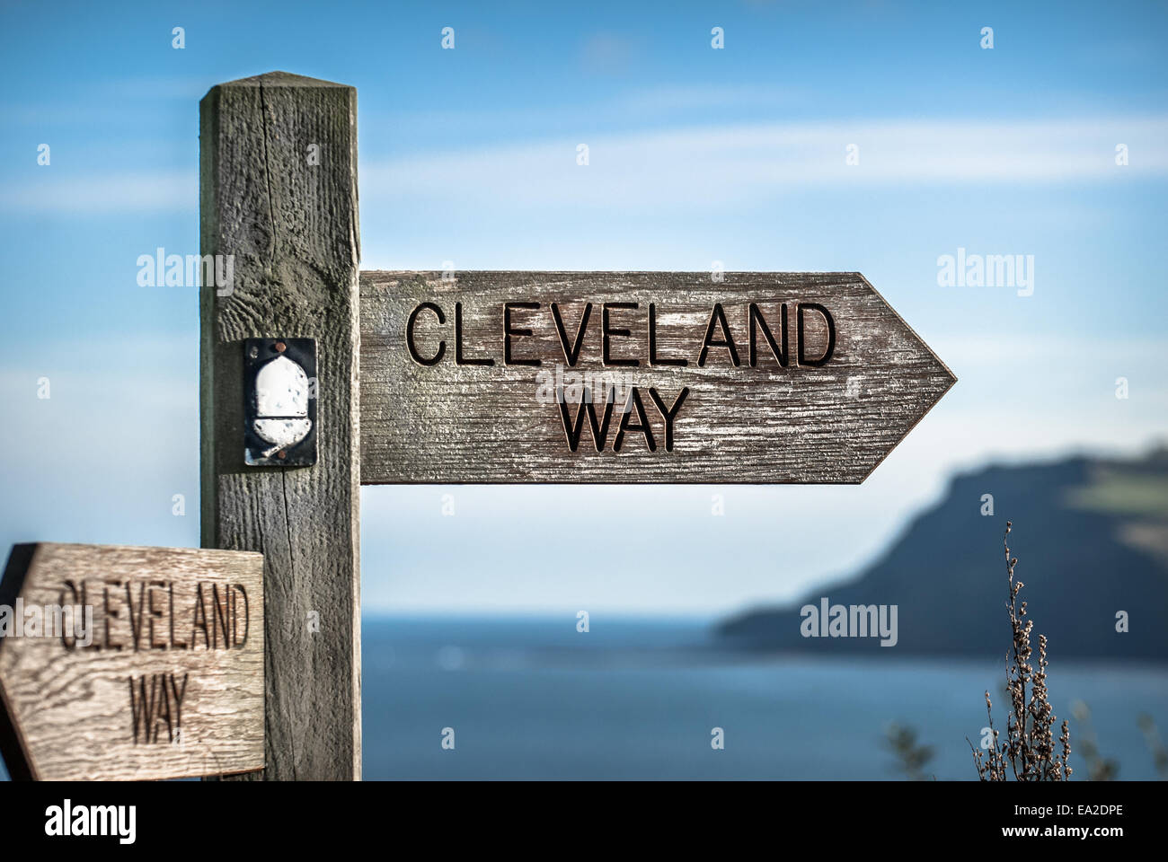Signpost for the cleveland way coastal walk in North Yorkshire near ...