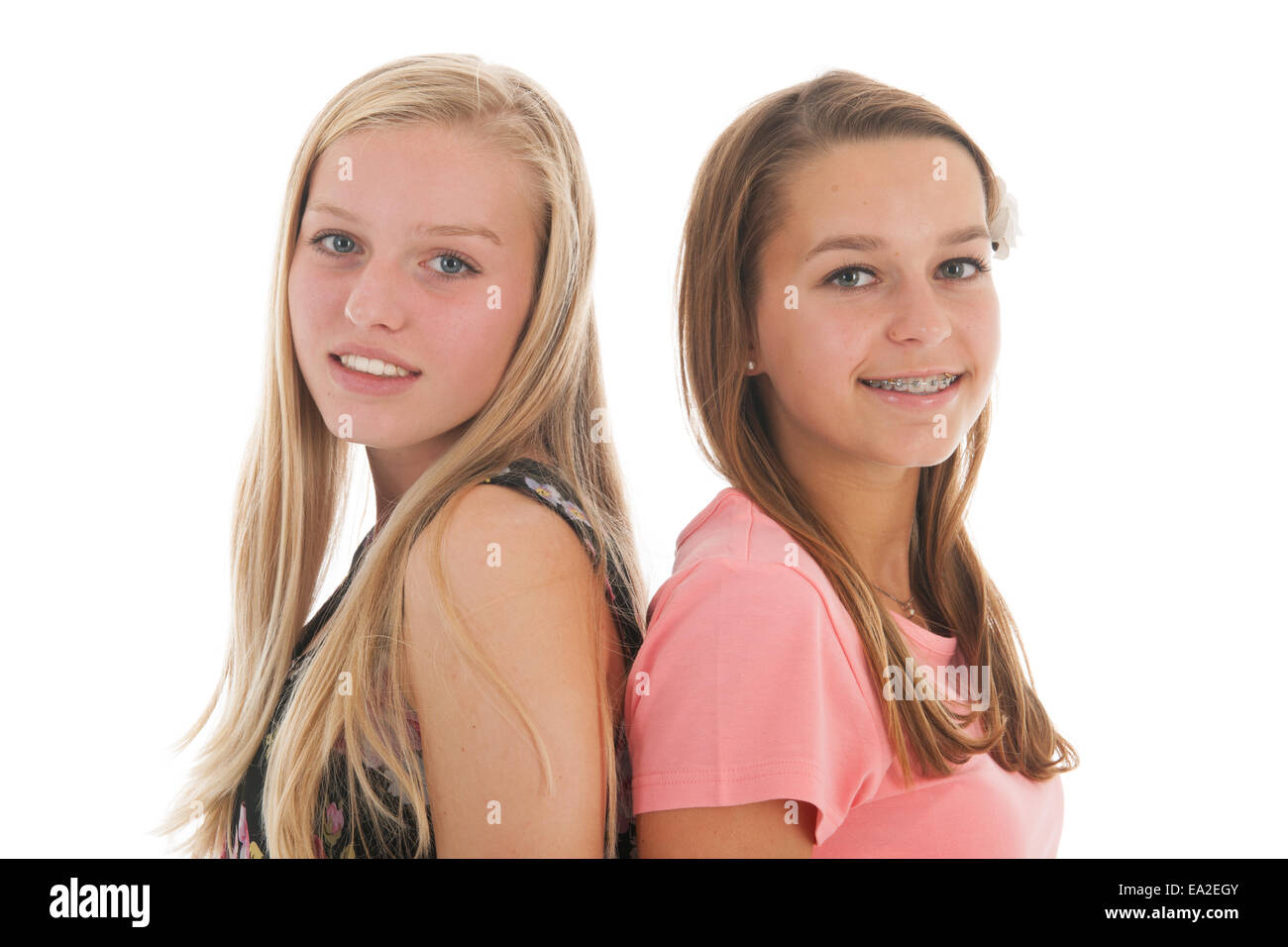 Girlfriends portrait in studio isolated over white background Stock ...