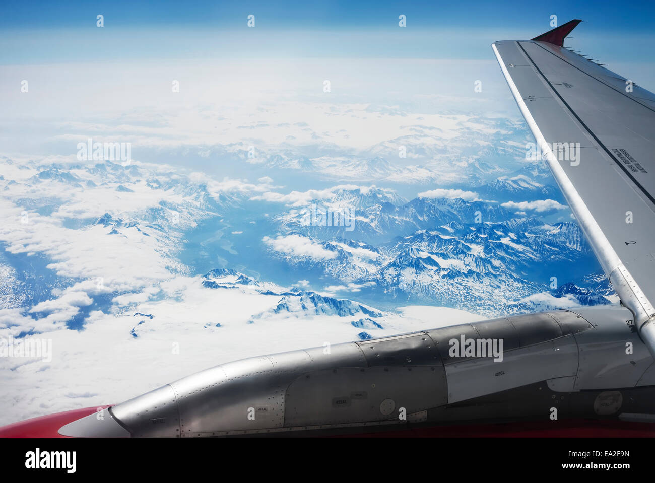 Window view from airplane while departing Anchorage; Anchorage, Alaska ...