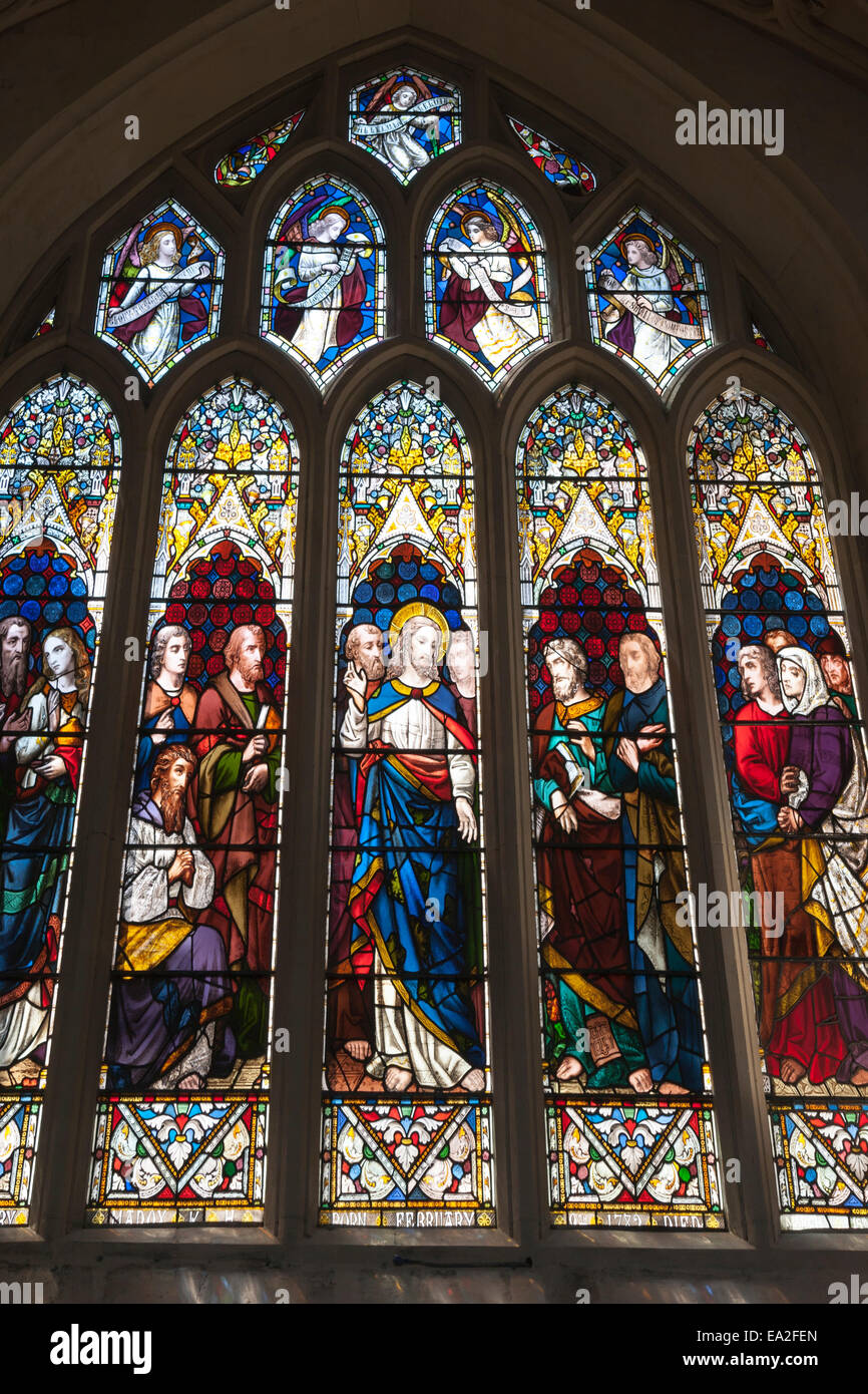 Stained glass windows in Bath Abbey, Bath, Somerset Stock Photo - Alamy
