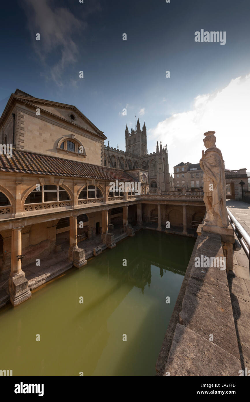 The Roman Baths and Bath Abbey in Bath, Somerset Stock Photo - Alamy