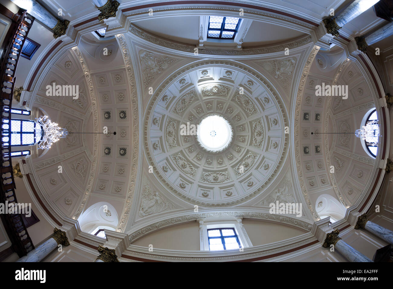 Inside the dome of the entrance to the Roman Baths museum in Bath ...