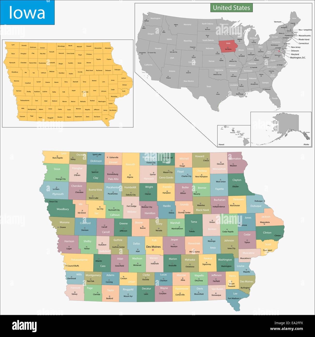 Iowa map hi-res stock photography and images - Alamy