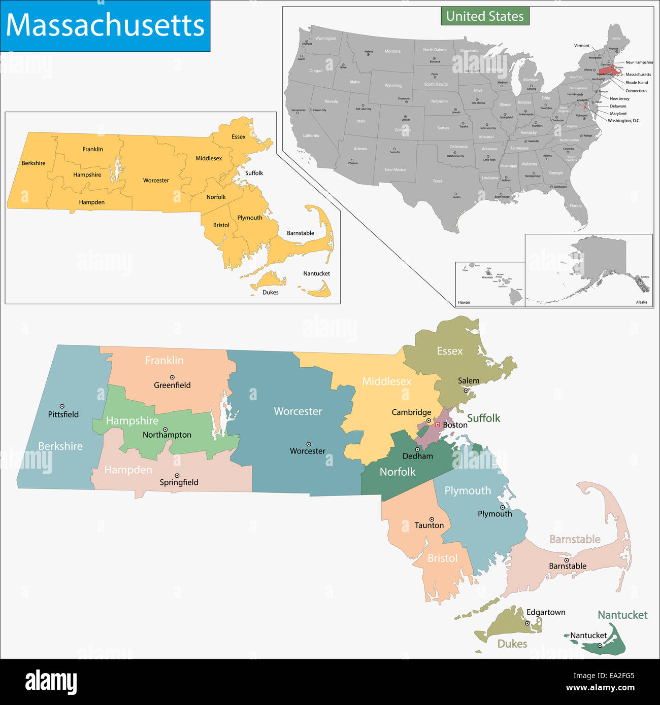 Map of new england with massachusetts hi-res stock photography and ...