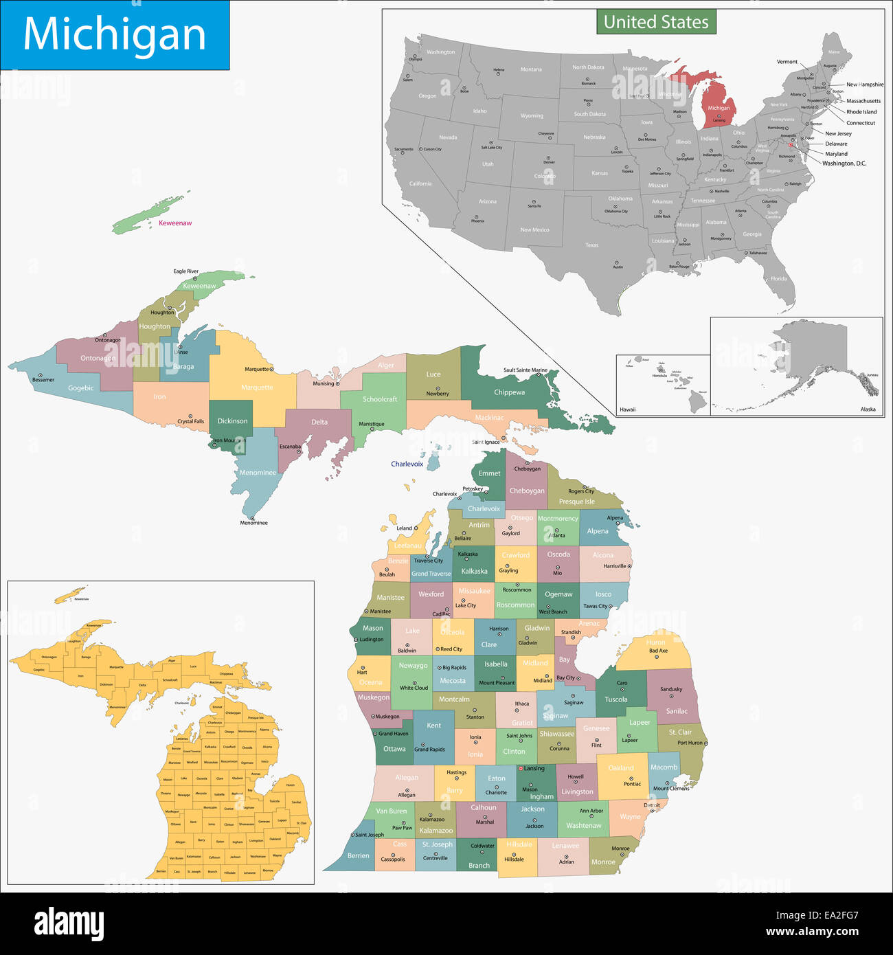 Michigan map hi-res stock photography and images - Alamy