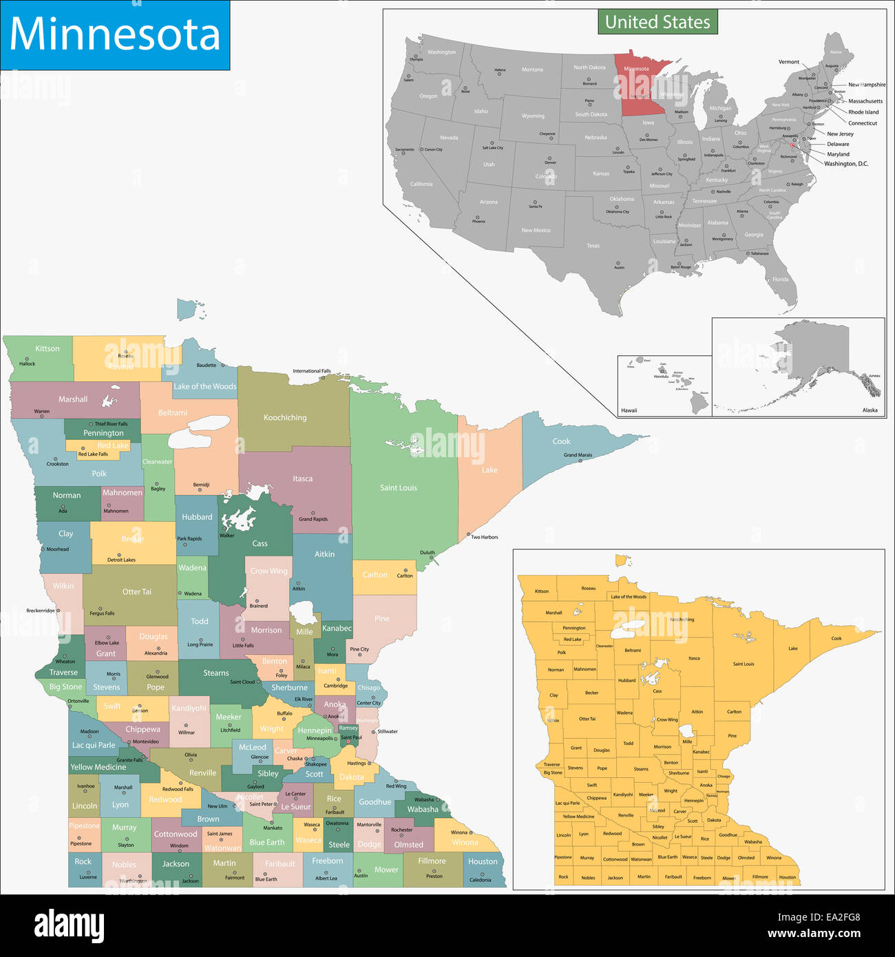 Political map of minnesota hi-res stock photography and images - Alamy