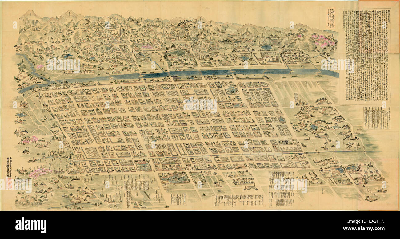 This bird's-eye view of Kyoto provides a detailed aerial perspective of ...