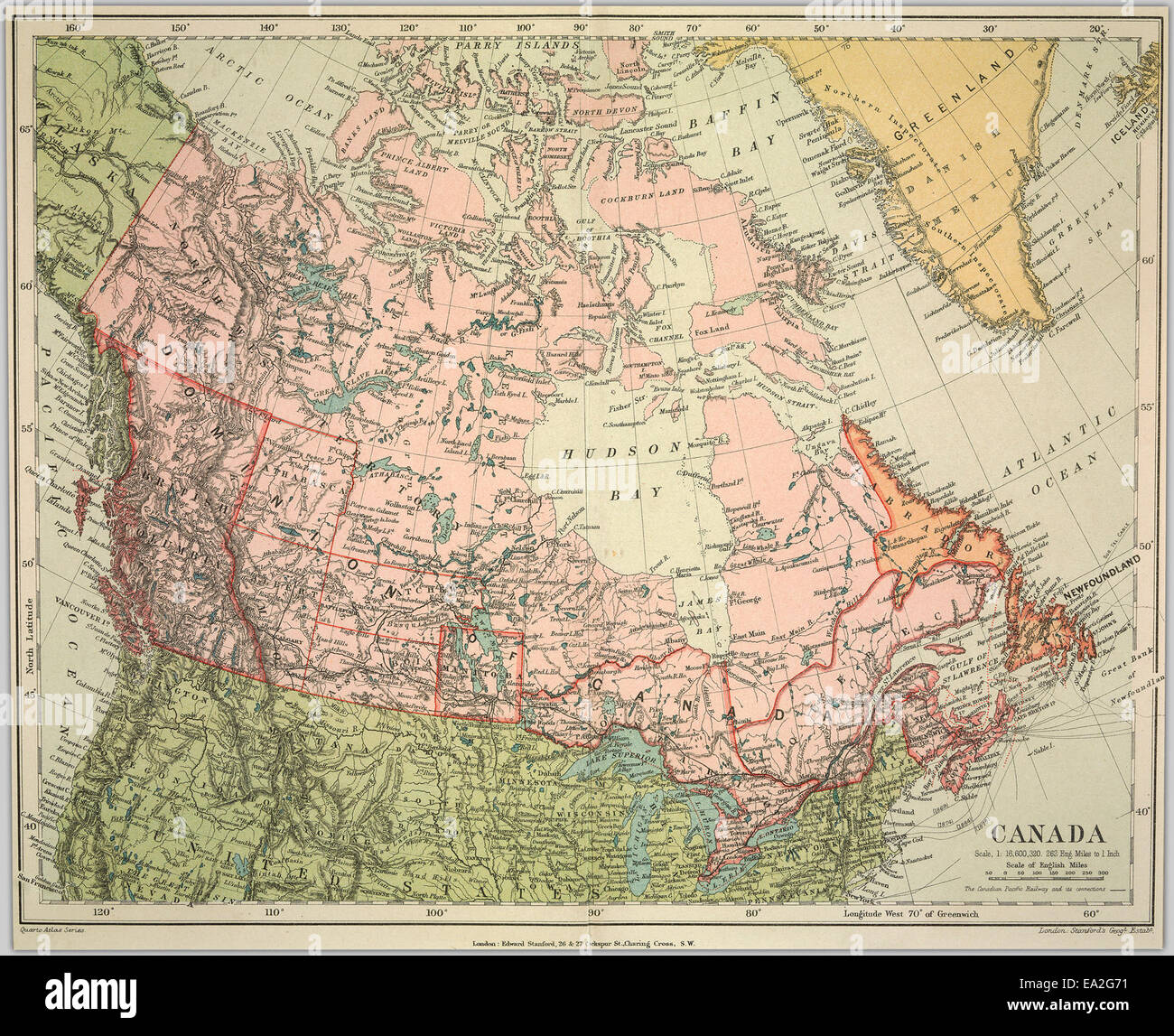 This map of Canada illustrates the vast geography of the country ...
