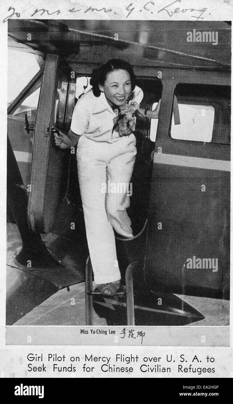 This historical image features a female pilot on a mercy flight over ...