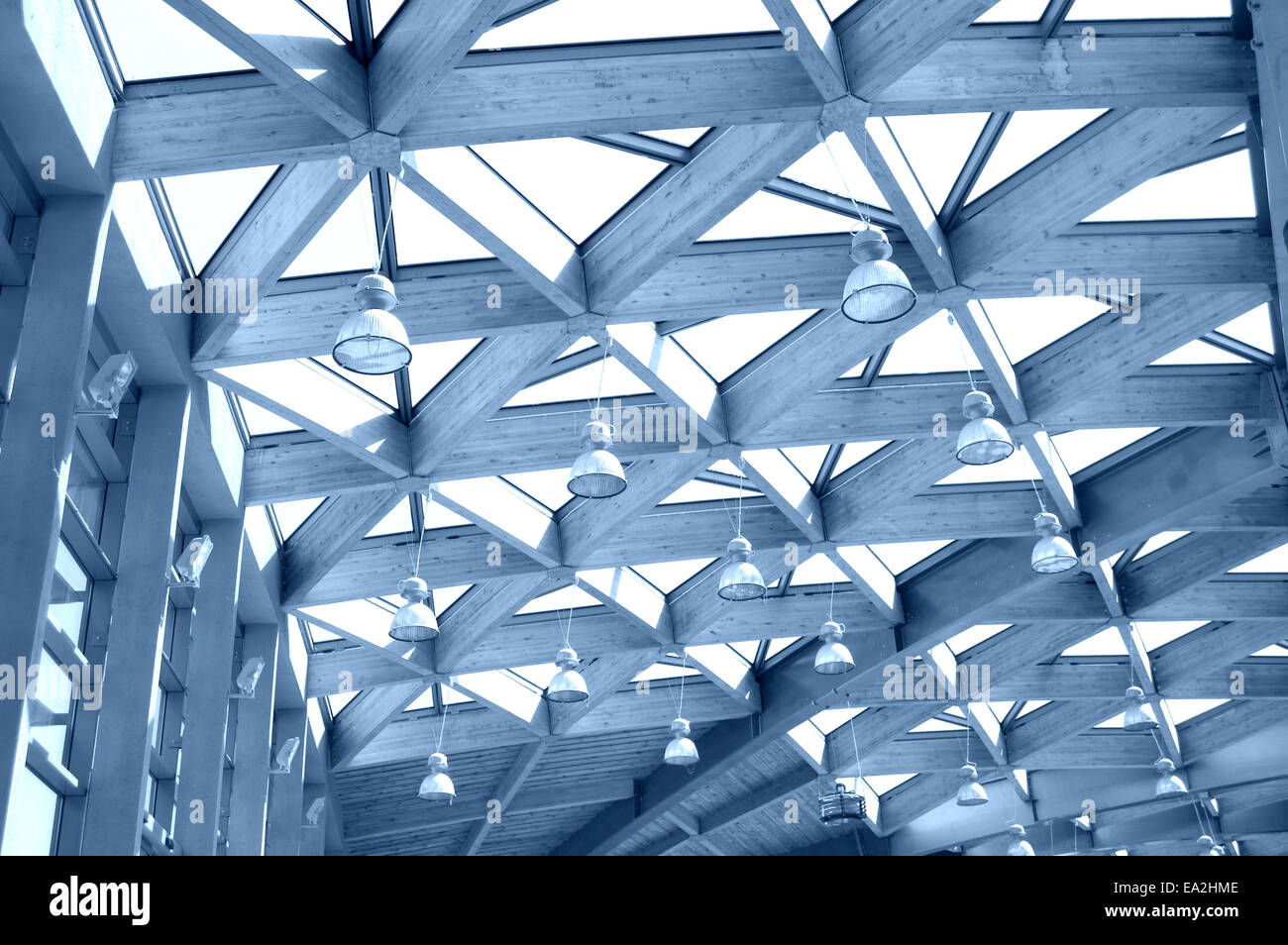Architecture conceptual image. Modern roof construction in blue colors ...