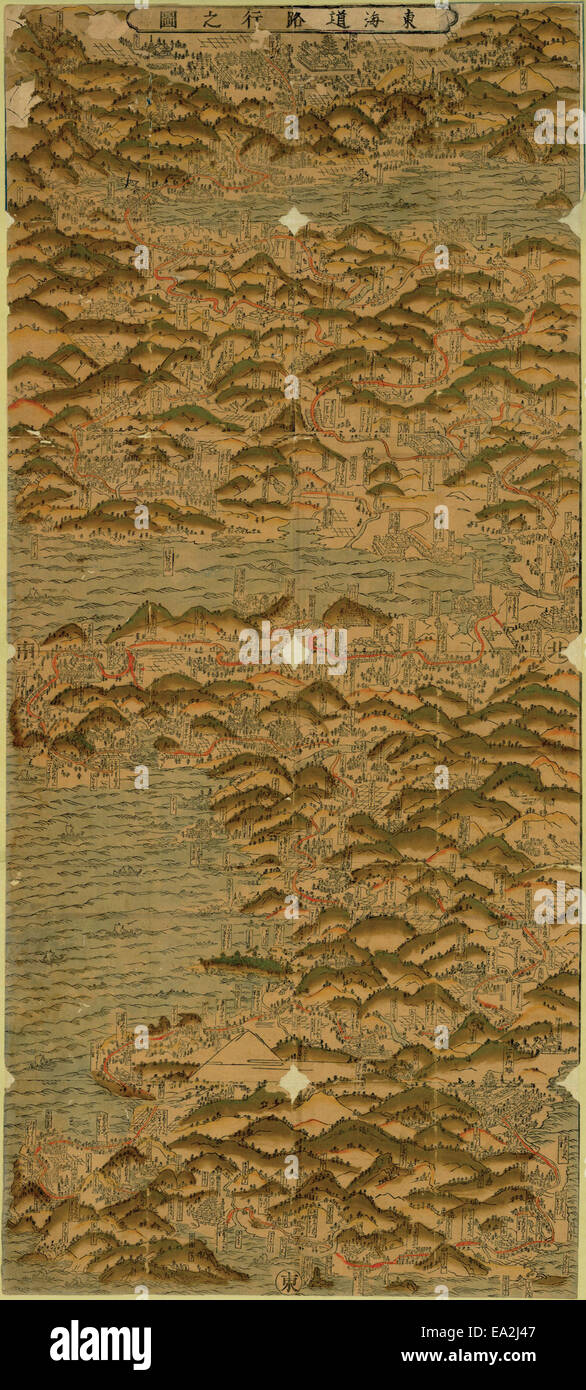 An itinerary map of the Tokaido Highway, an important route in Japan ...