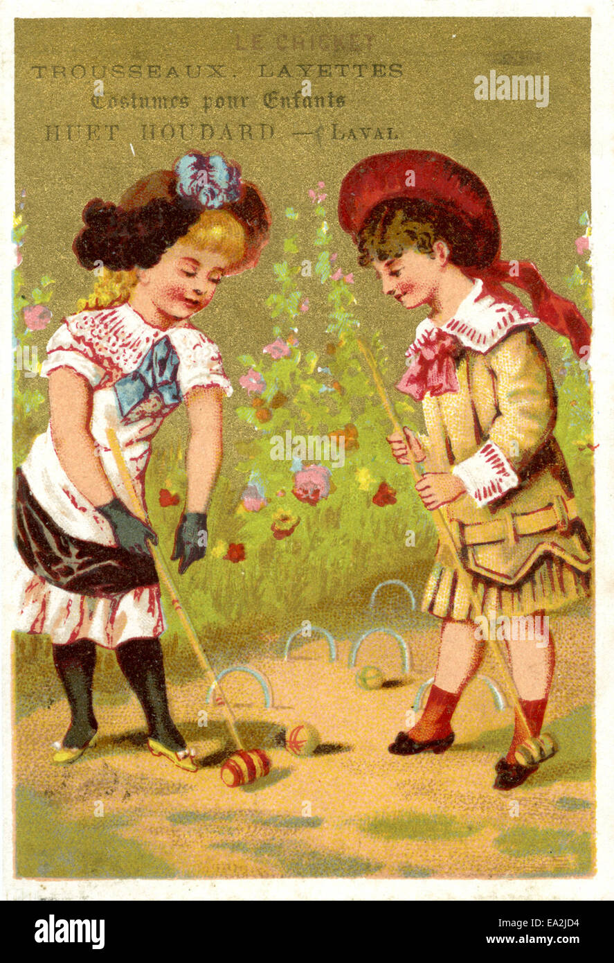 This image portrays the game of cricket, alongside a croquet match ...