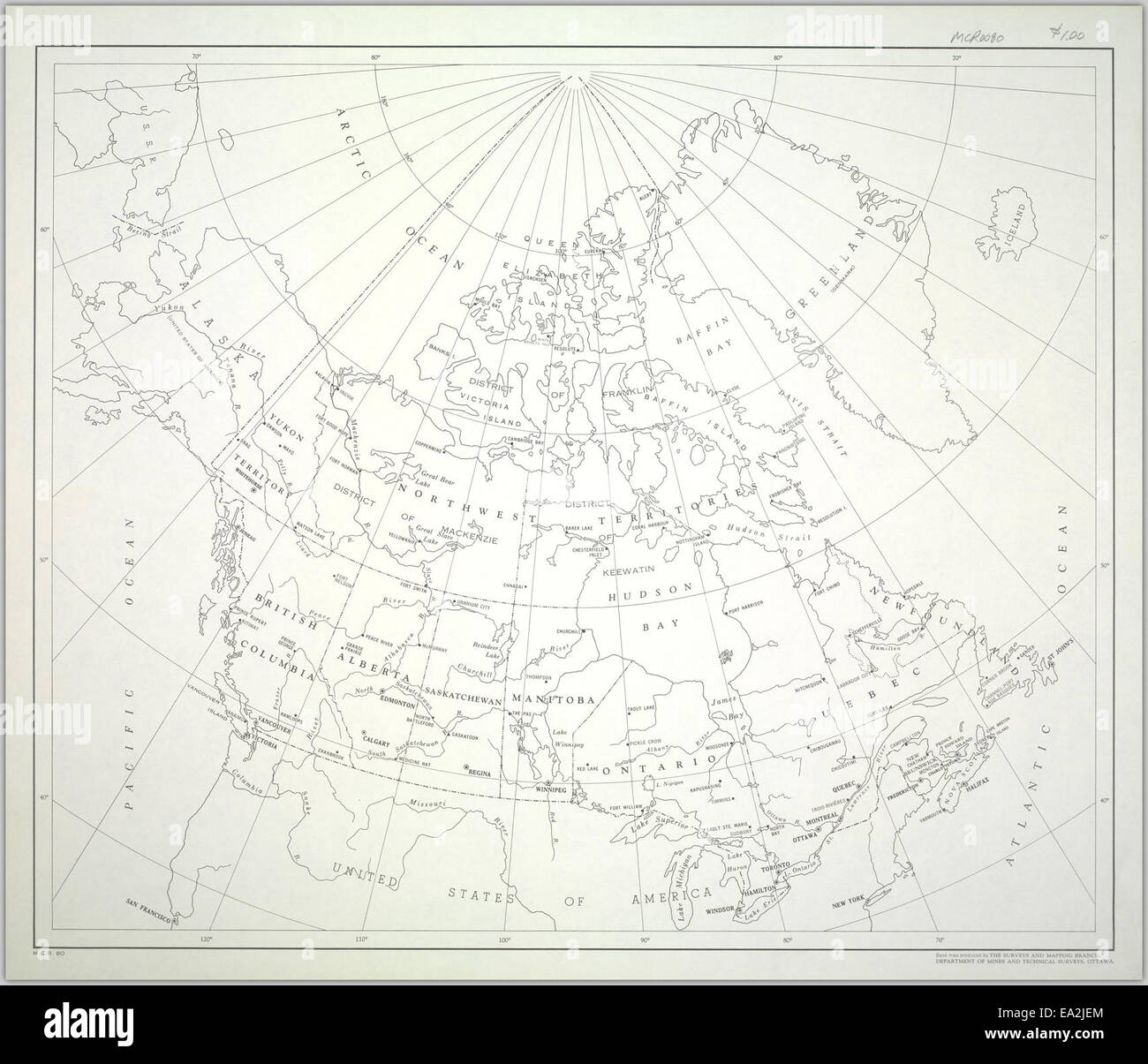 A historical map of Canada, illustrating the geographical boundaries ...