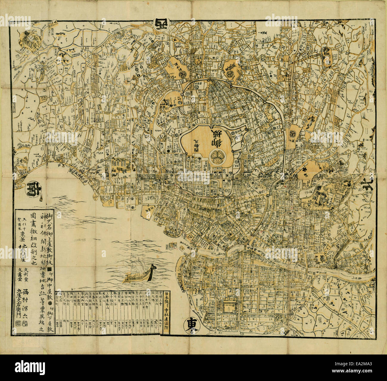 A historical plan or map of Edo, now Tokyo, showcasing the urban layout ...