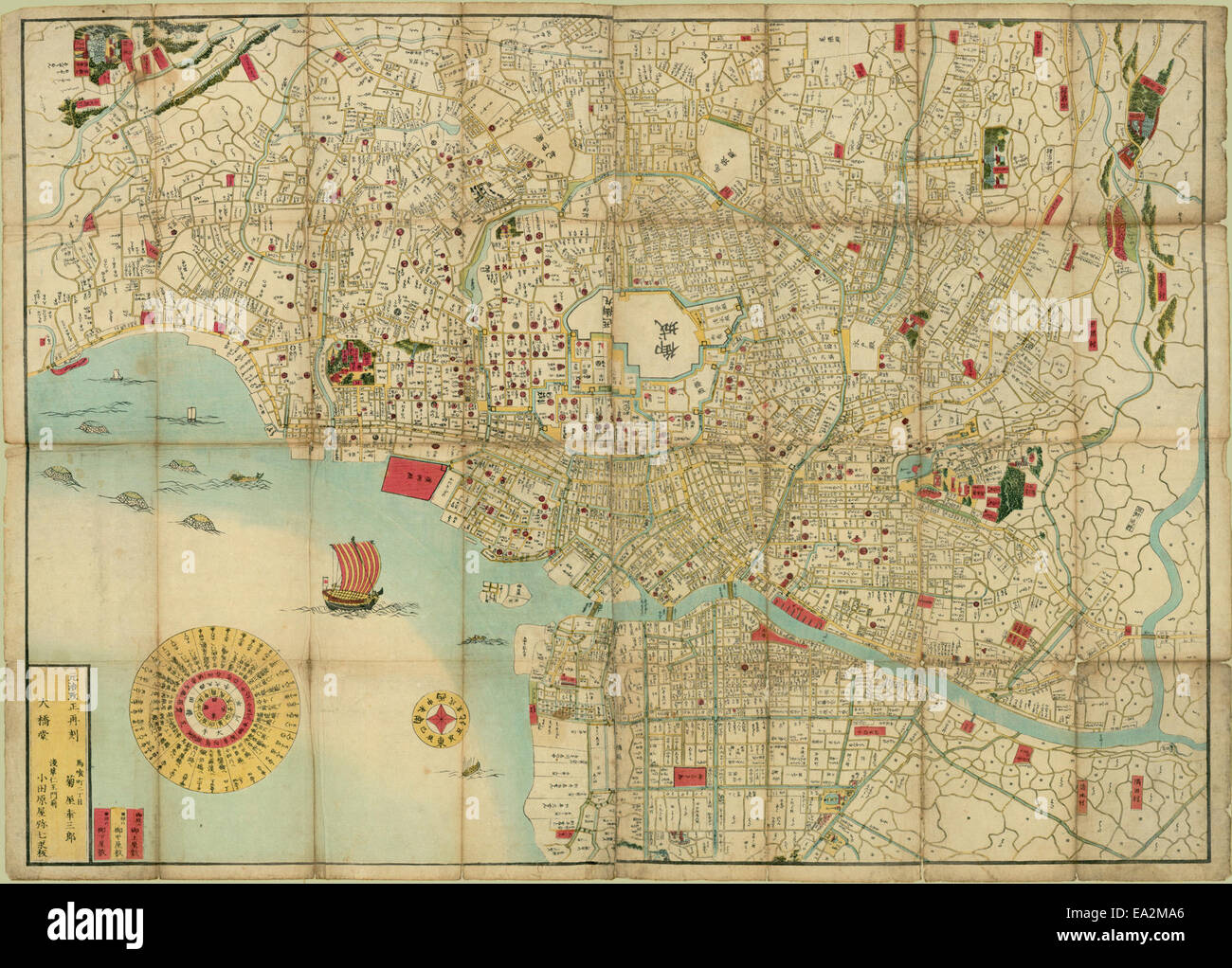A historical map of Edo (modern Tokyo) showing the urban layout and ...