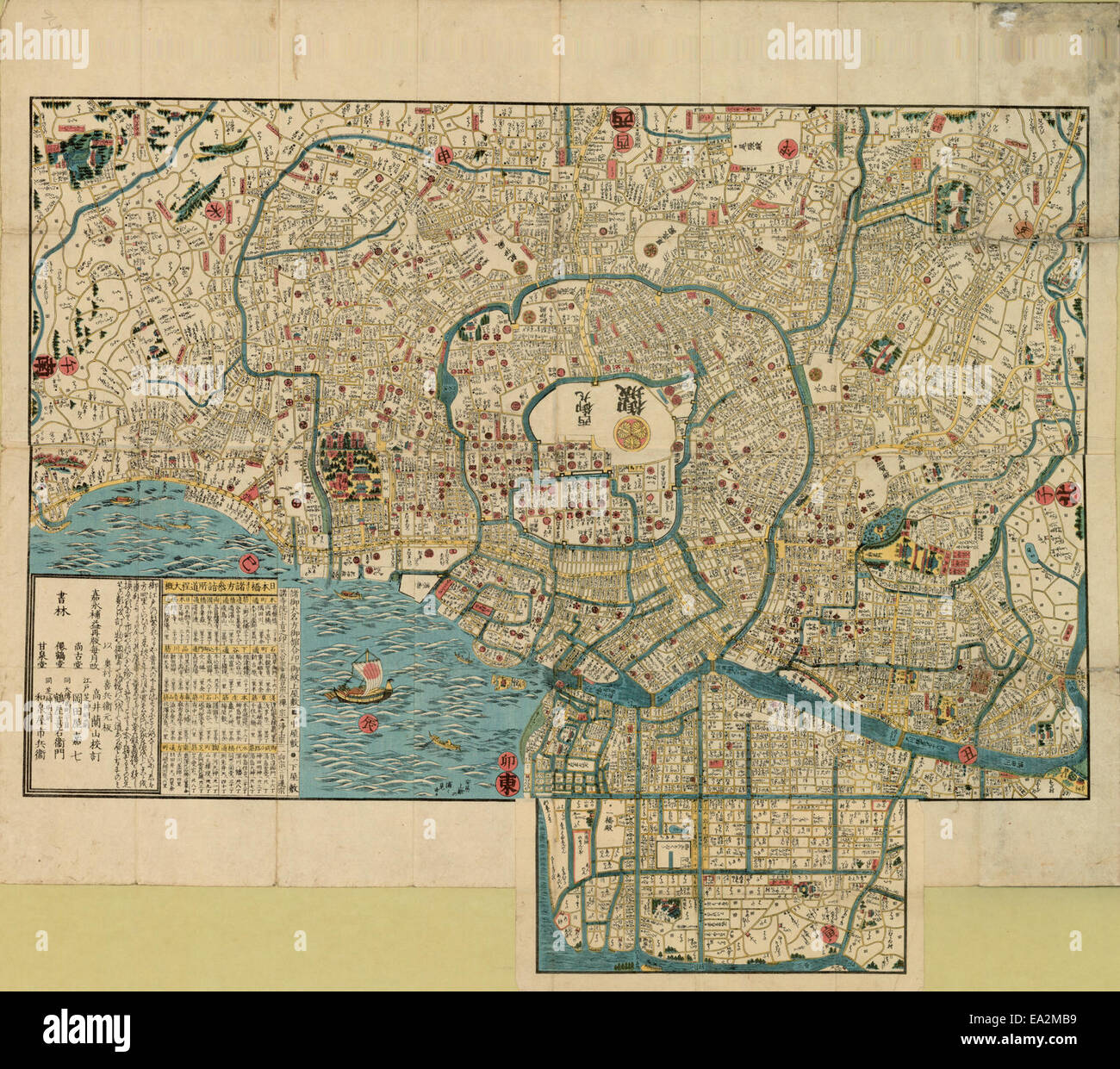 A historical map showing the layout of Edo (modern Tokyo), designed ...